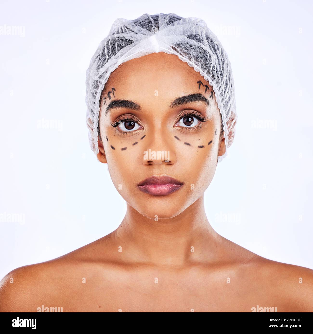 Plastic surgery, beauty and cosmetics with portrait of woman in studio ...