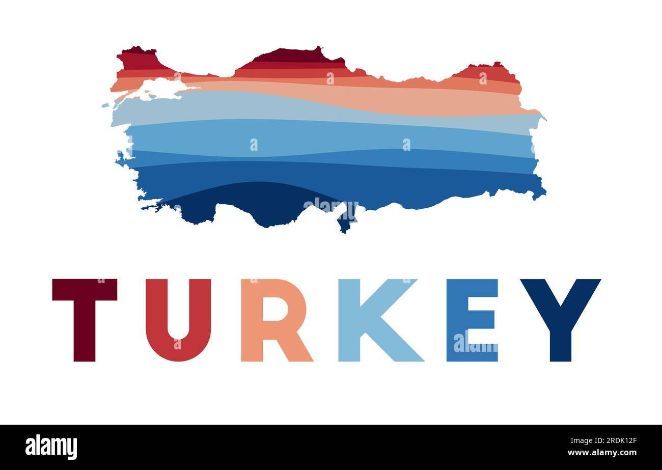 Turkey map. Map of the country with beautiful geometric waves in red ...