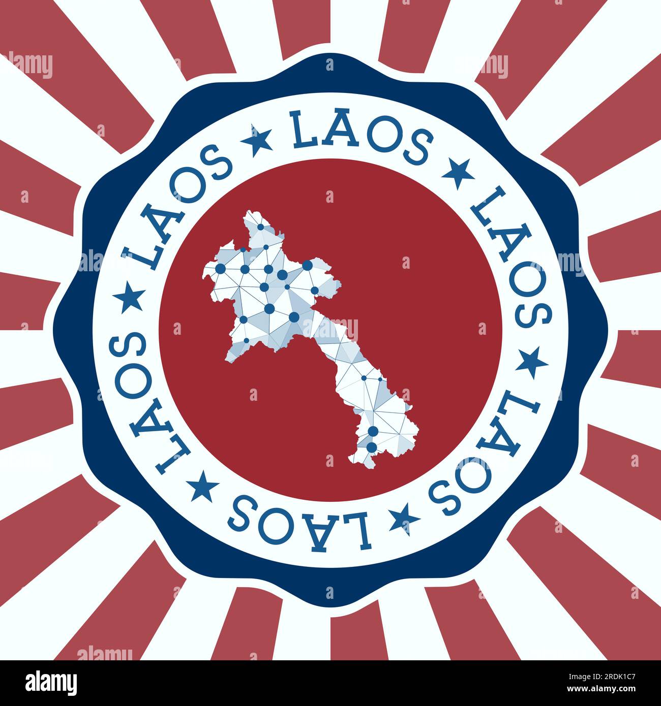 Laos Badge. Round logo of country with triangular mesh map and radial ...