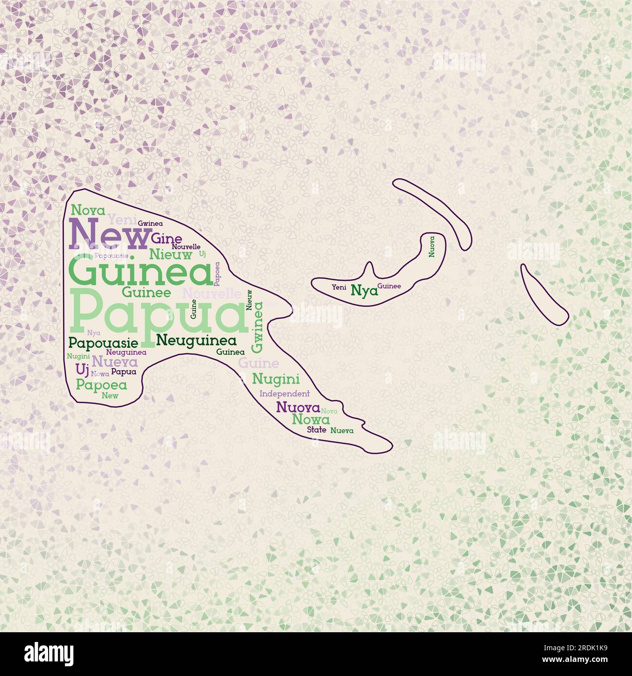 Papua New Guinea shape with country names word cloud in multiple ...