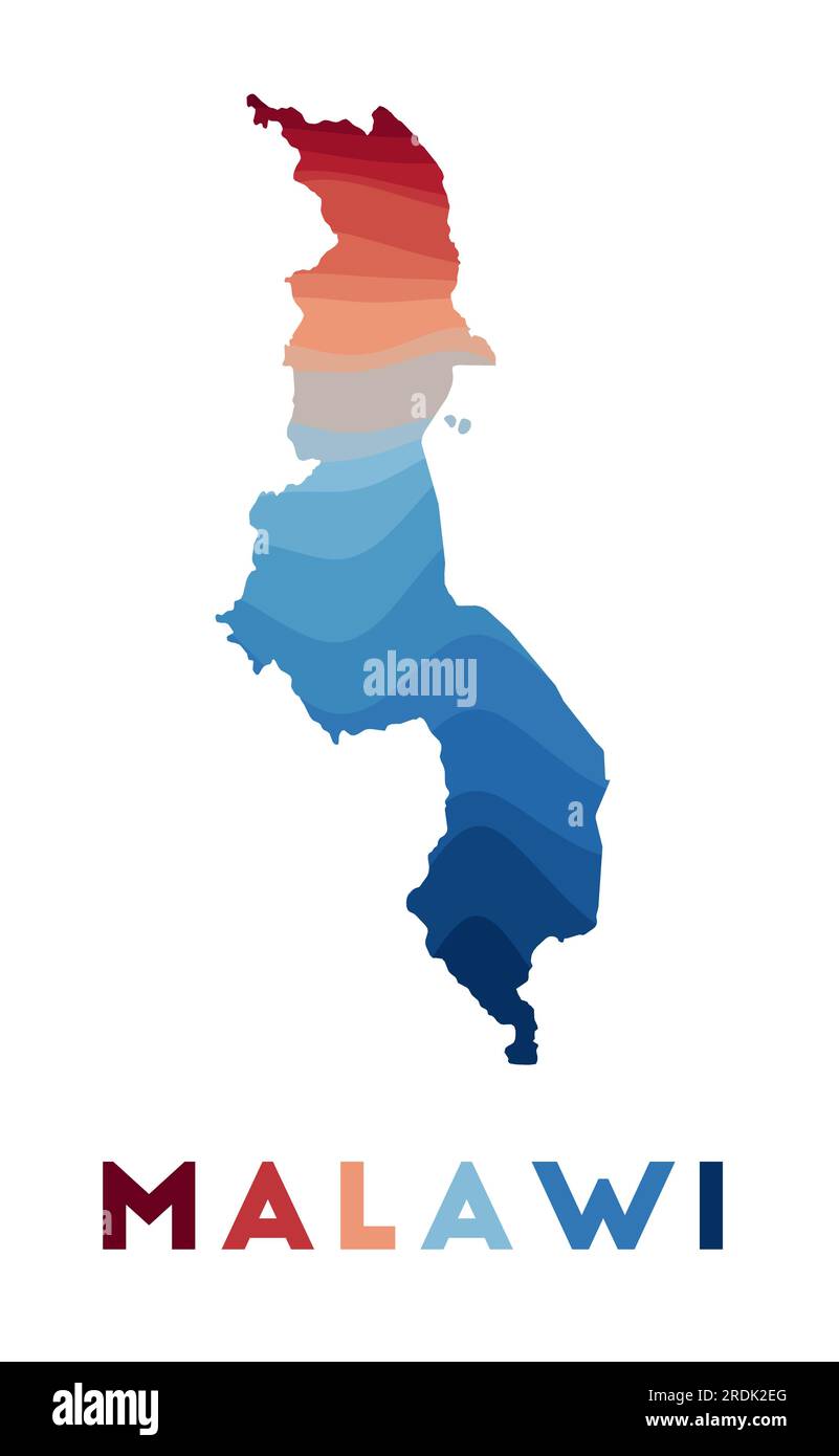 Malawi Map Map Of The Country With Beautiful Geometric Waves In Red