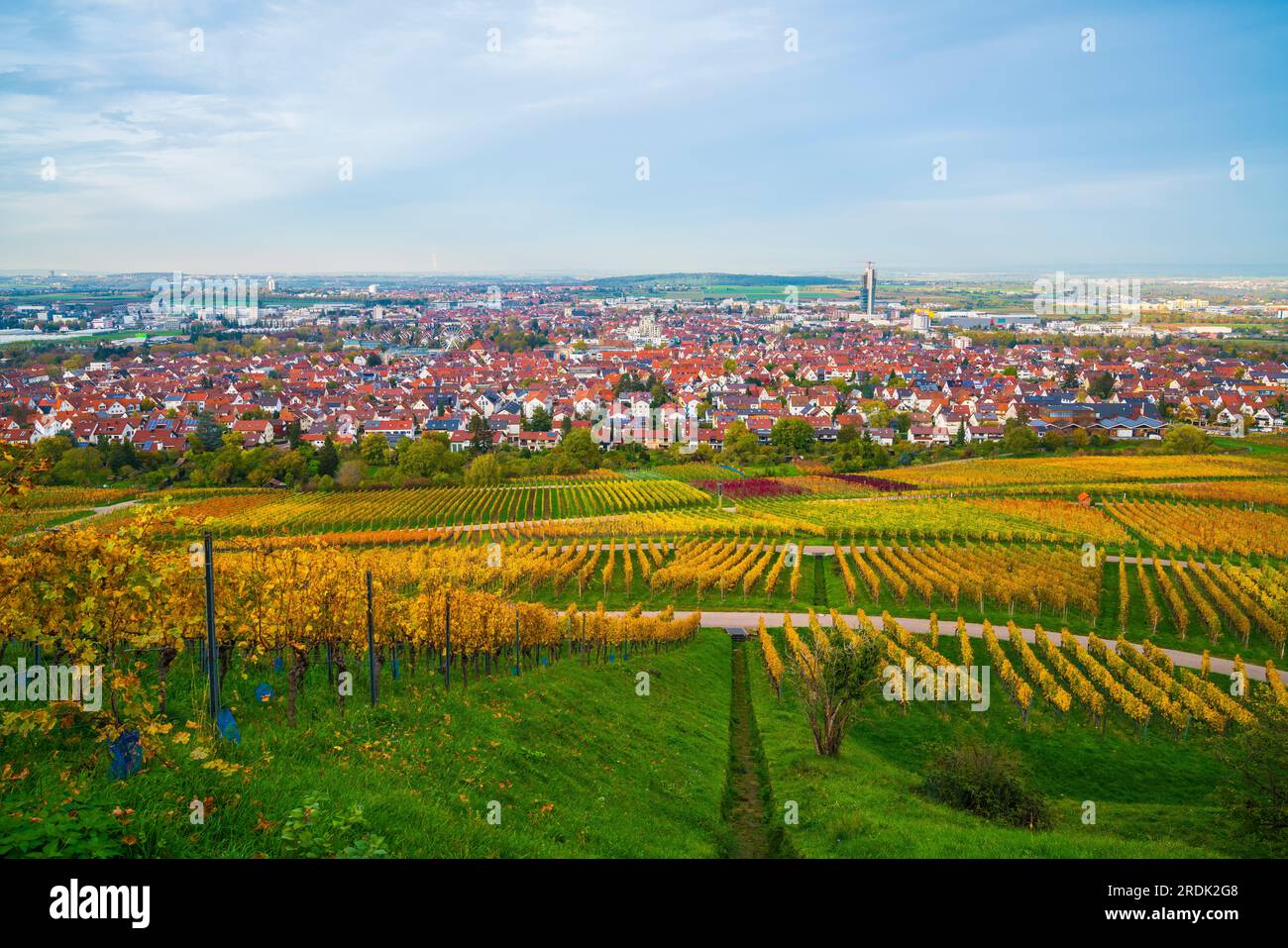 Germany, Fellbach city panorama view autumn colors above houses ...