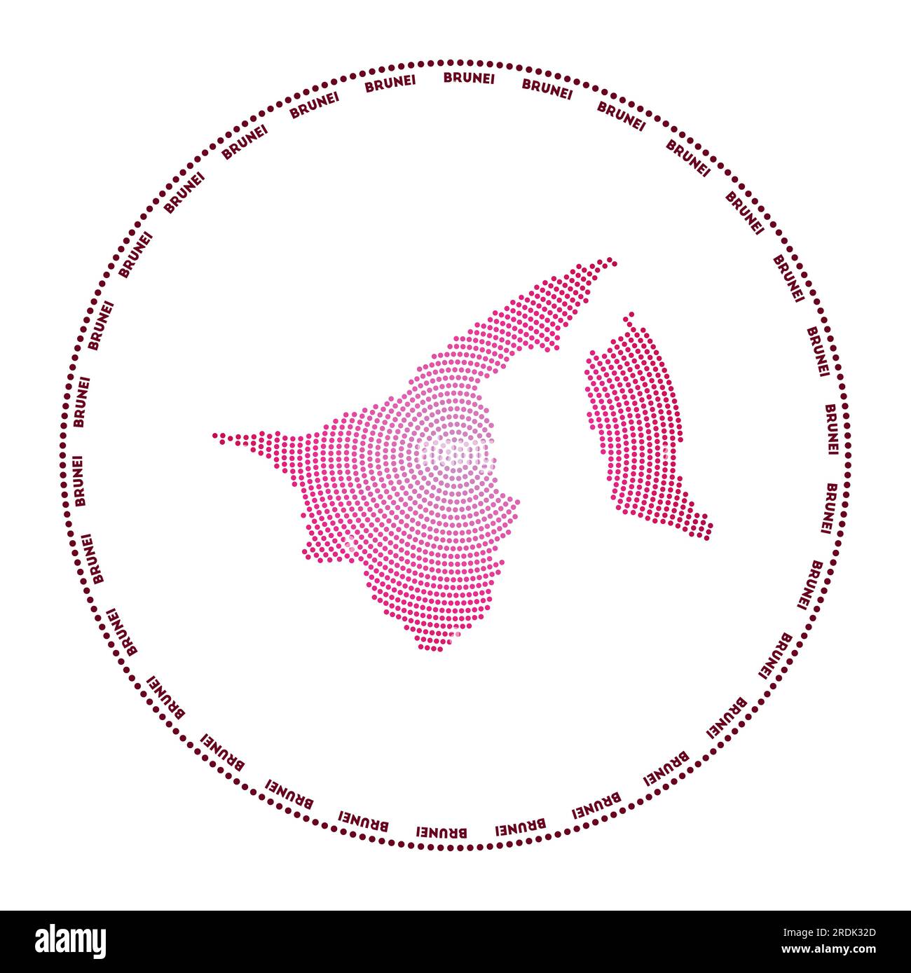 Brunei round logo. Digital style shape of Brunei in dotted circle with ...