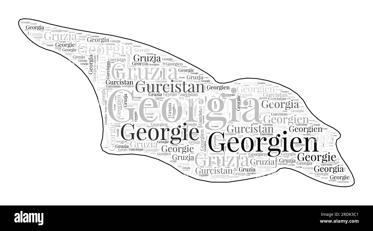 Georgia shape filled with country name in many languages. Georgia map ...