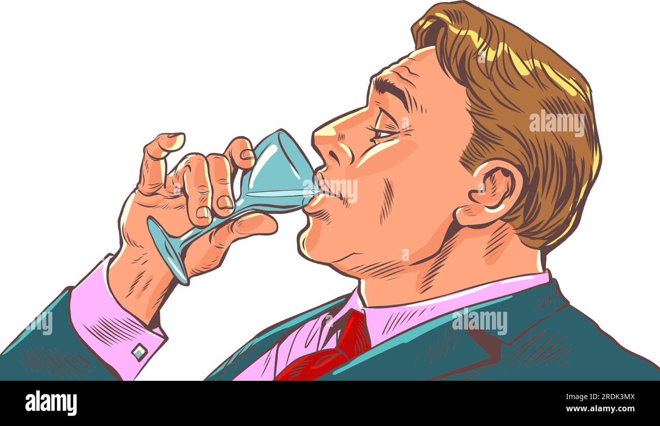 Office worker is resting at a party. Tasting of any drinks at the bar ...