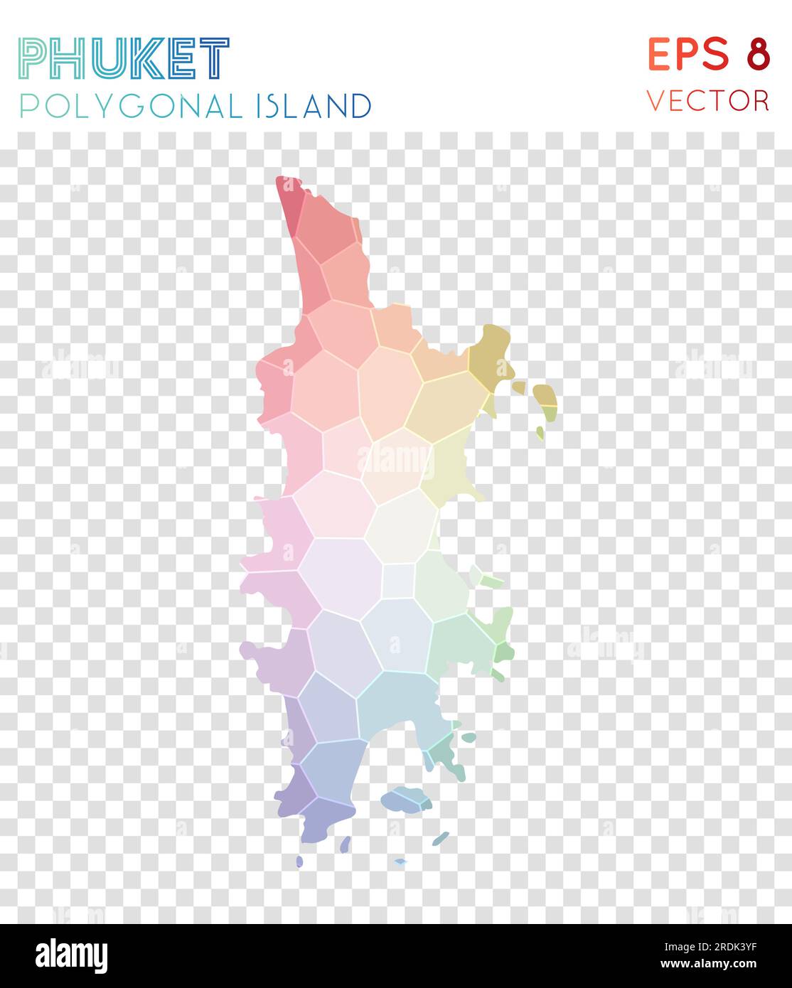 Phuket polygonal map, mosaic style island. Flawless low poly style ...