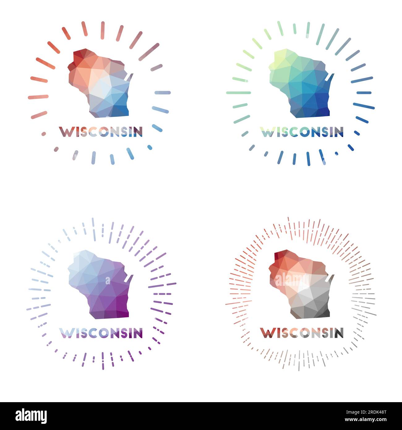 Wisconsin low poly sunburst set. Logo of US state in geometric ...