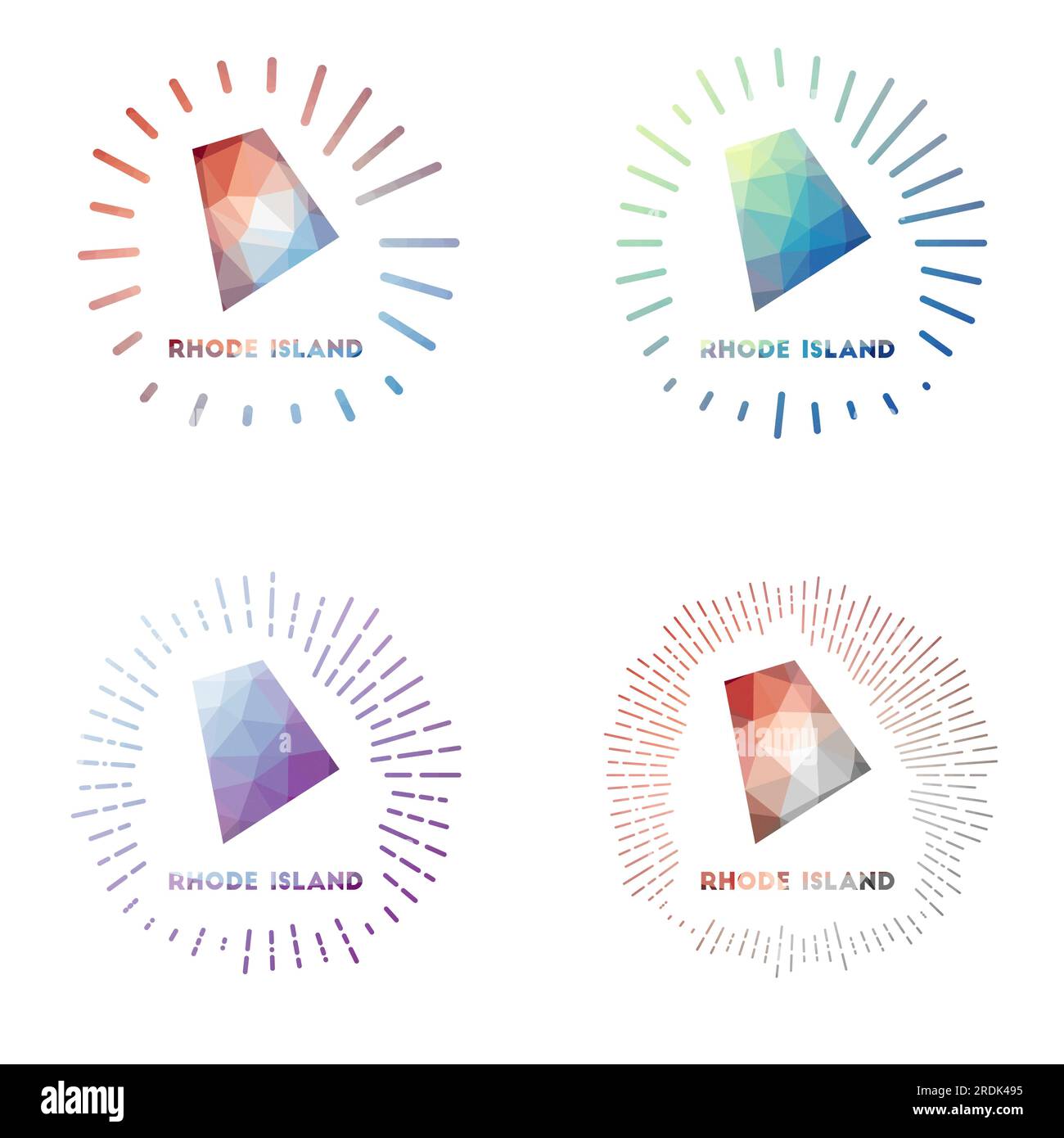 Rhode Island low poly sunburst set. Logo of US state in geometric ...