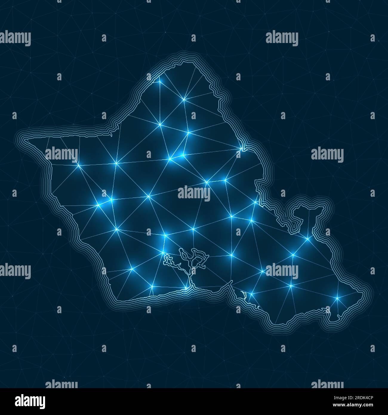Oahu network map. Abstract geometric map of the island. Digital ...