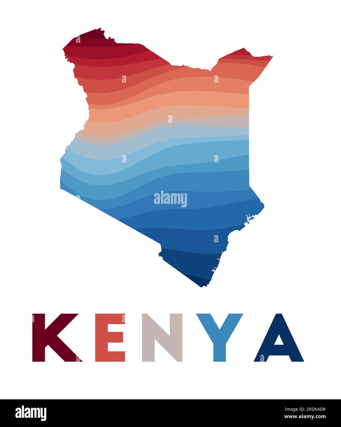 Kenya map. Map of the country with beautiful geometric waves in red and ...