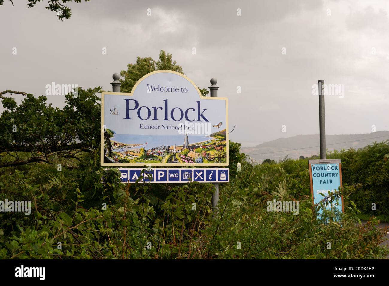Sign for Exmoor National Park text Welcome to Porlock. Somerset UK ...