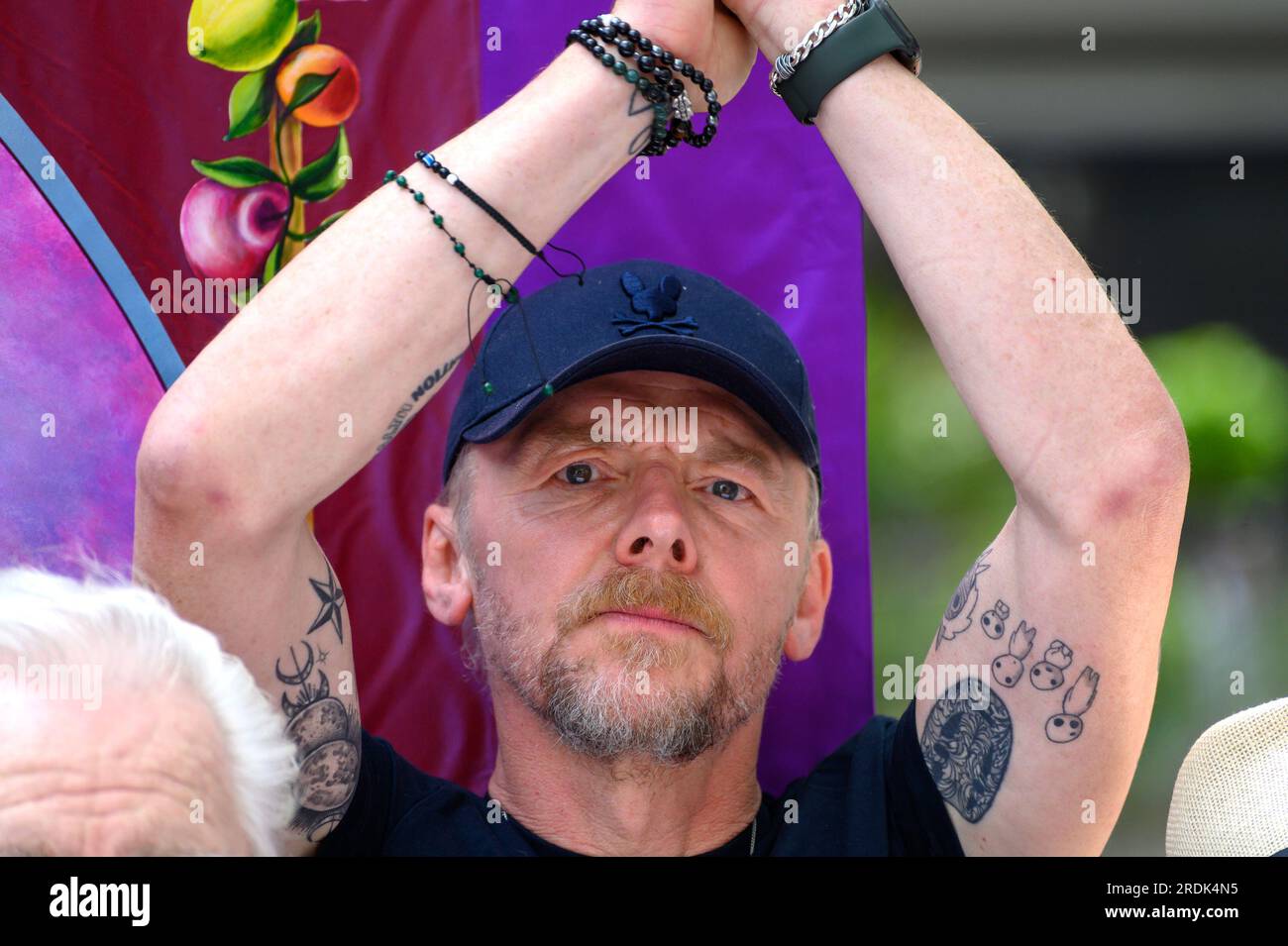 Simon Pegg (English actor) at an EQUITY event in Leicester Square supporting the SAG-AFTRA ...