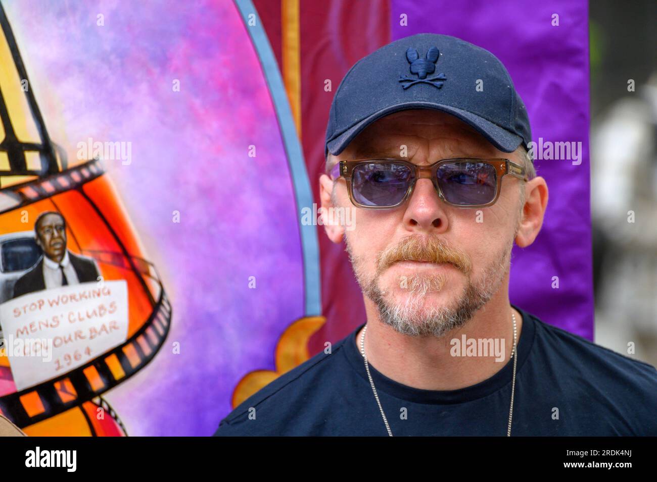 Simon Pegg English Actor In Front Of An Equity Banner At An Equity Event In Leicester Square