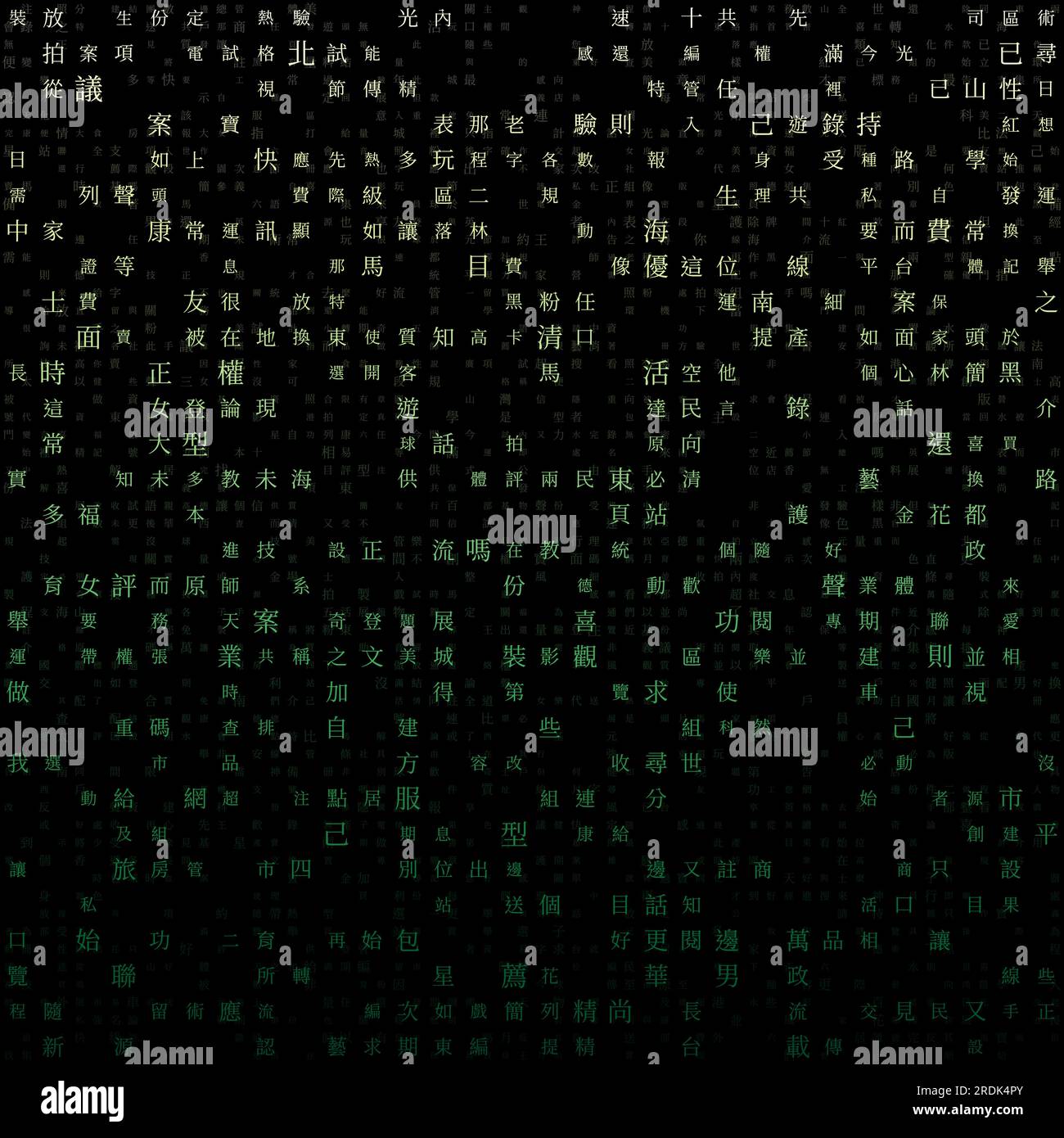 Matrix background. Random characters of Chinese Traditional Alphabet. Gradiented matrix pattern ...
