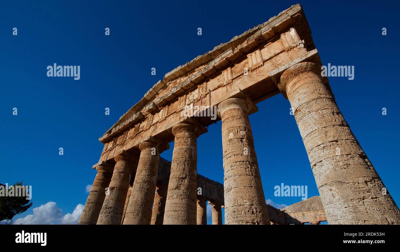 Evening light, Doric Temple, Segesta, super wide angle, oblique aerial ...