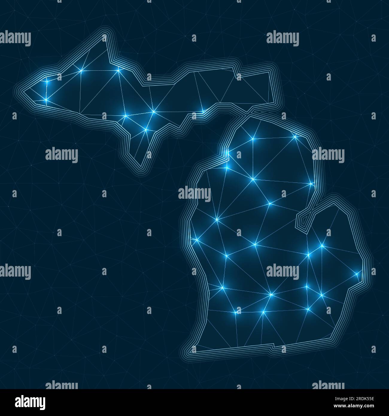 Michigan network map. Abstract geometric map of the US state. Digital ...
