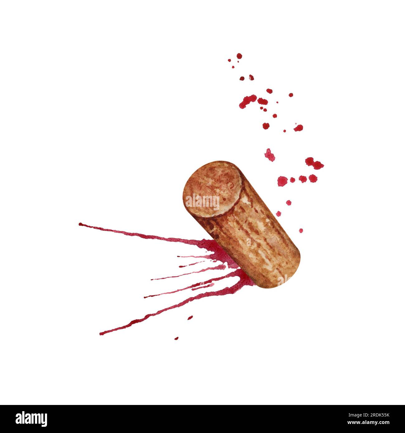 Wine cork with red wine splashes and splatter isolated on white ...