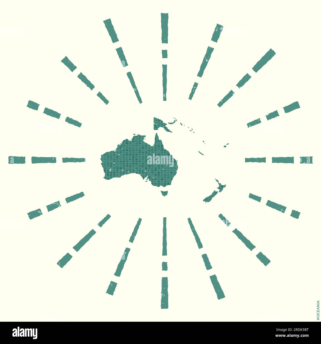Oceania Logo. Grunge sunburst poster with map of the continent. Shape ...