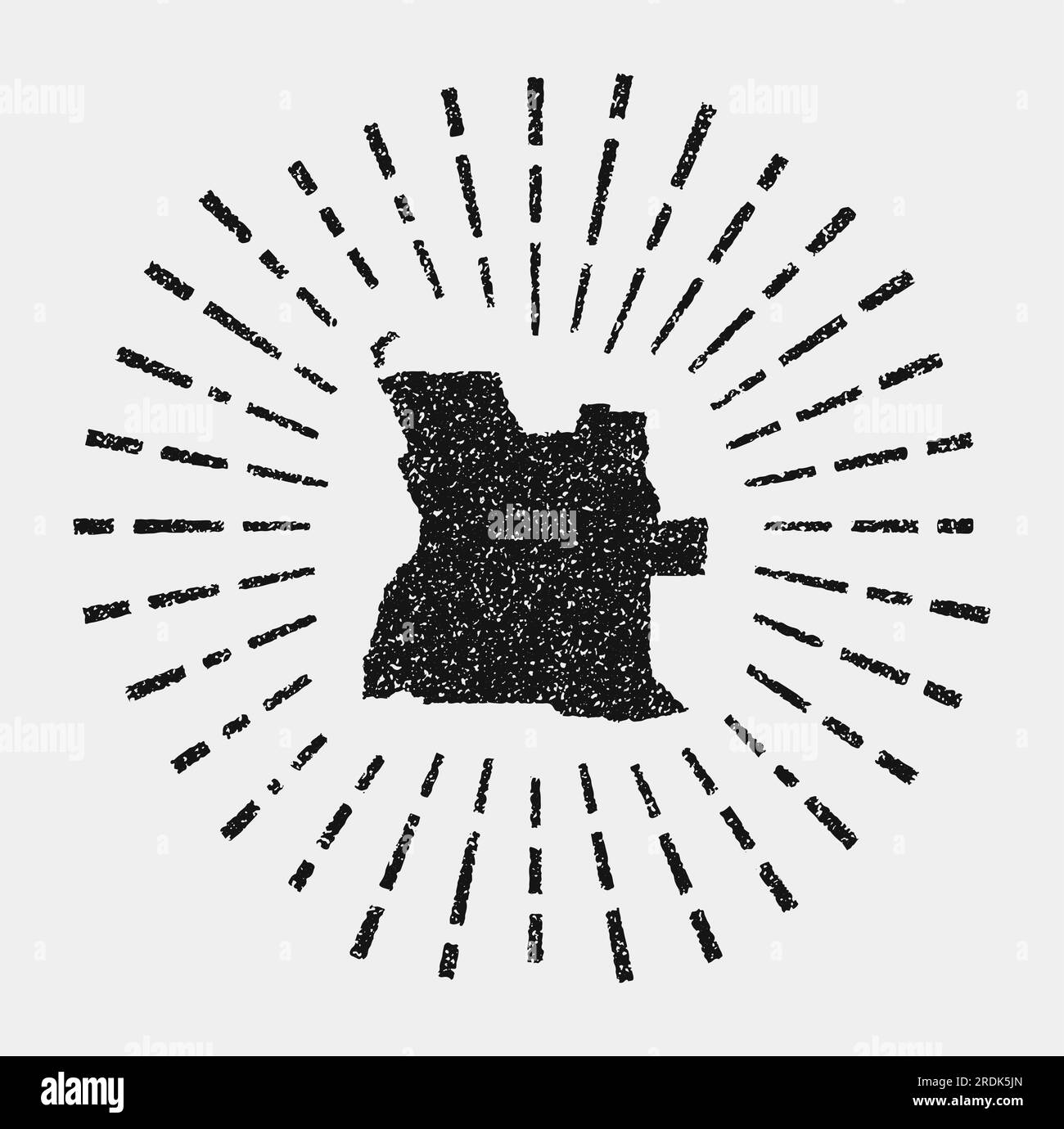 Vintage map of Angola. Grunge sunburst around the country. Black Angola ...