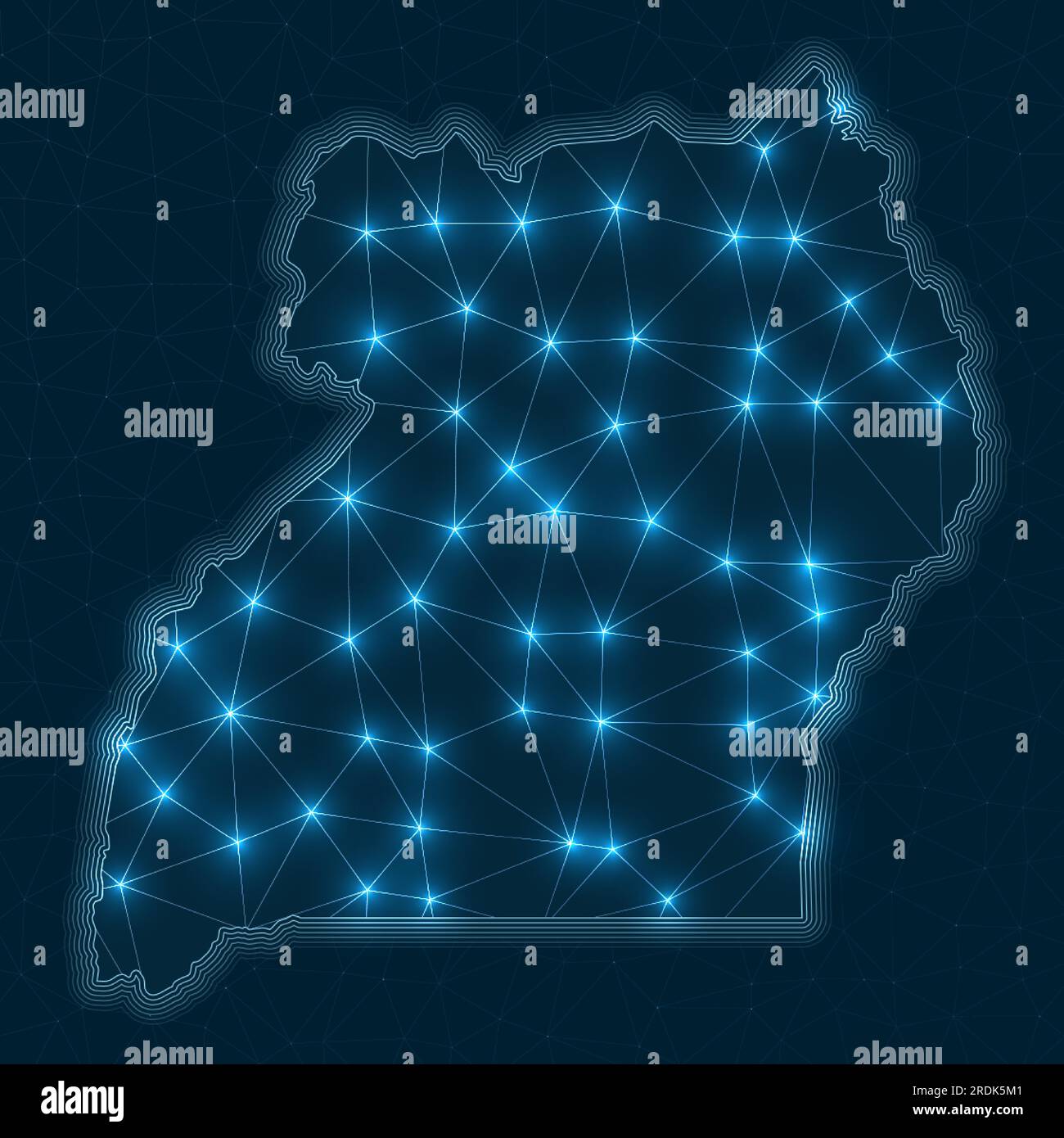 Uganda network map. Abstract geometric map of the country. Digital connections and ...