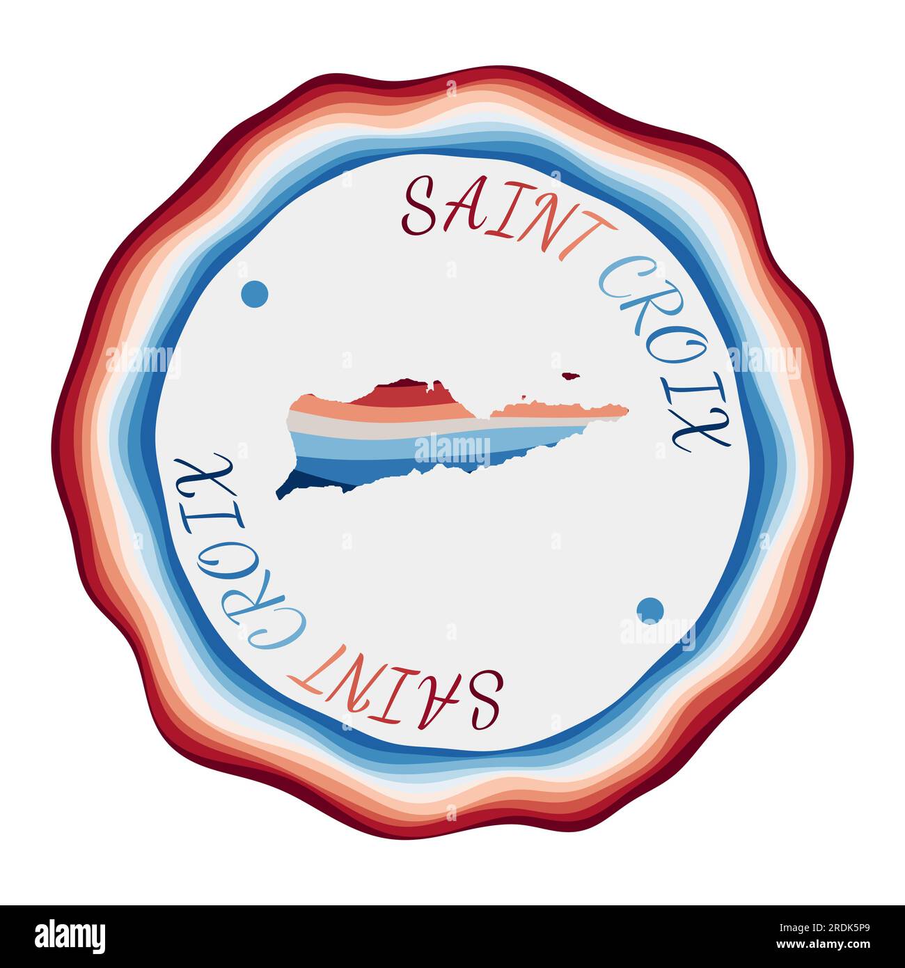 Saint Croix badge. Map of the island with beautiful geometric waves and ...