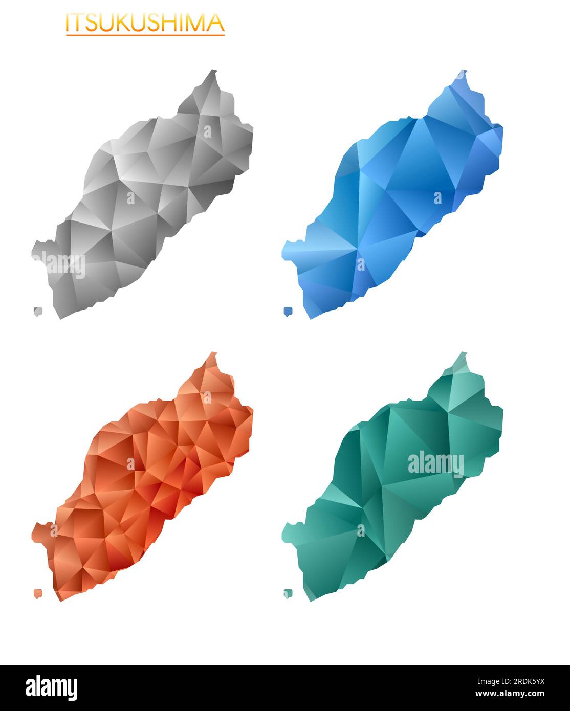 Set of vector polygonal maps of Itsukushima. Bright gradient map of ...