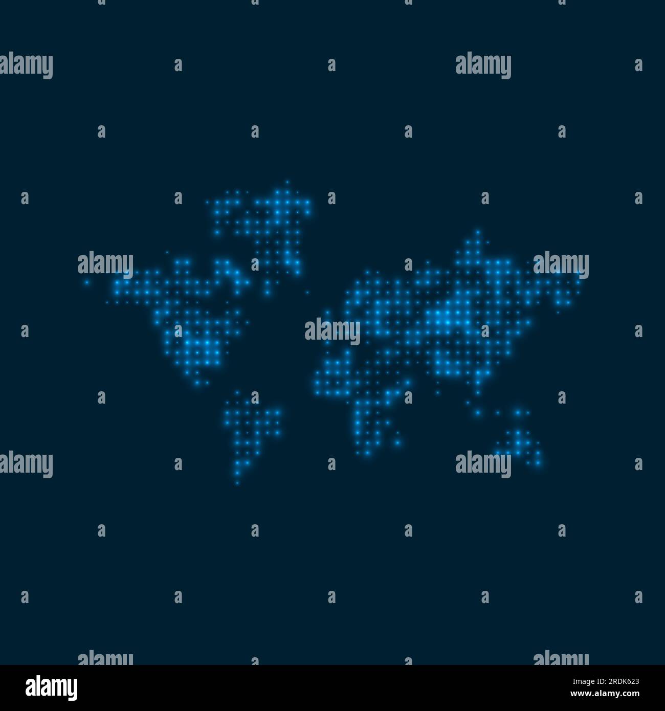The World dotted glowing map. Shape of the world with blue bright bulbs ...