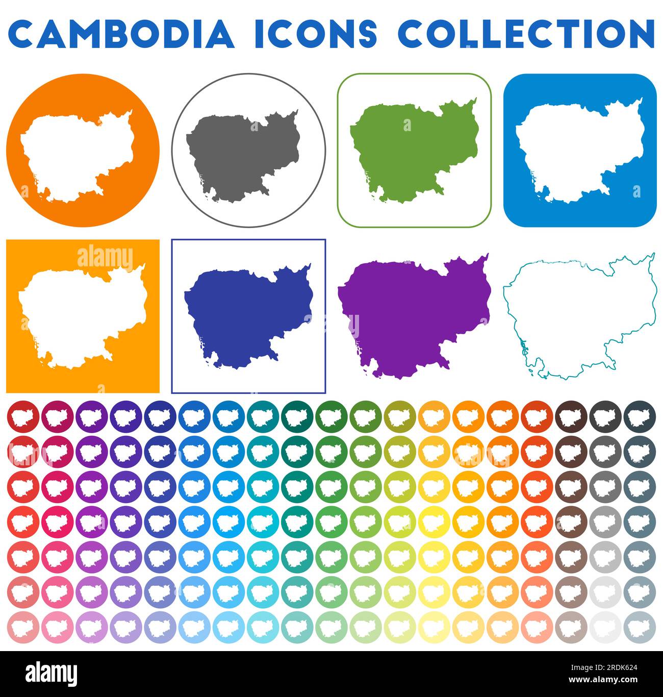 Cambodia Icons Collection Bright Colourful Trendy Map Icons Modern
