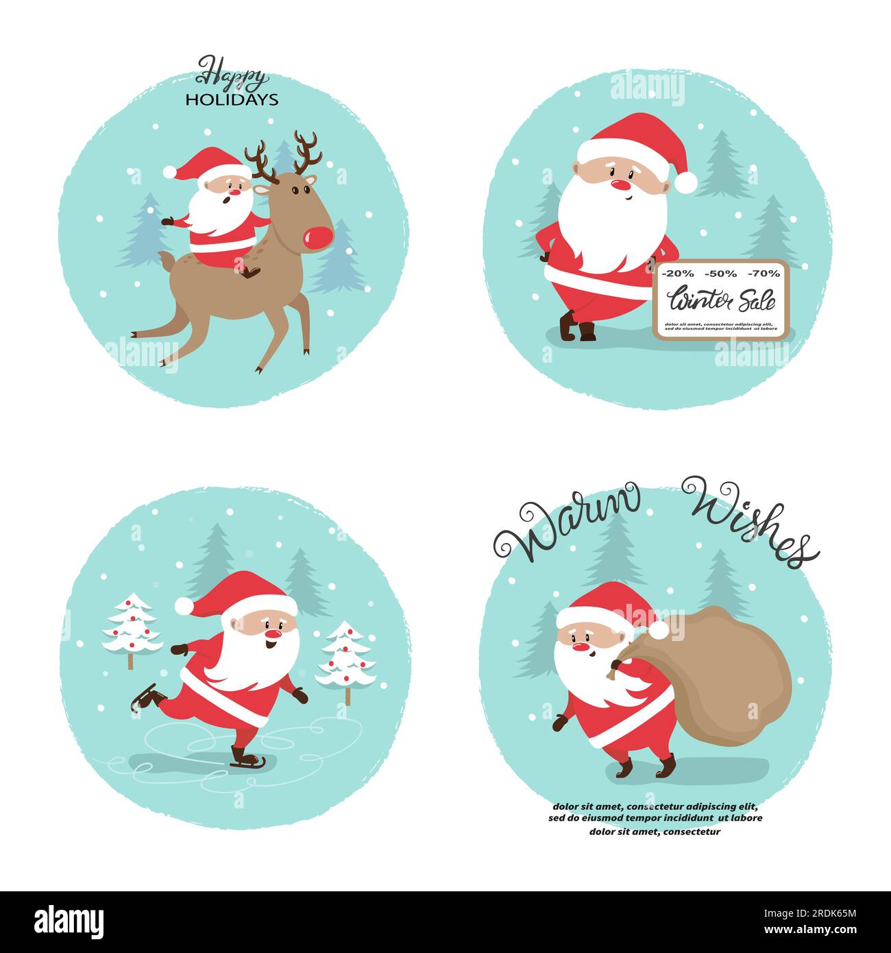 Set of cartoon Santa Claus. Christmas cards collection Stock Vector ...