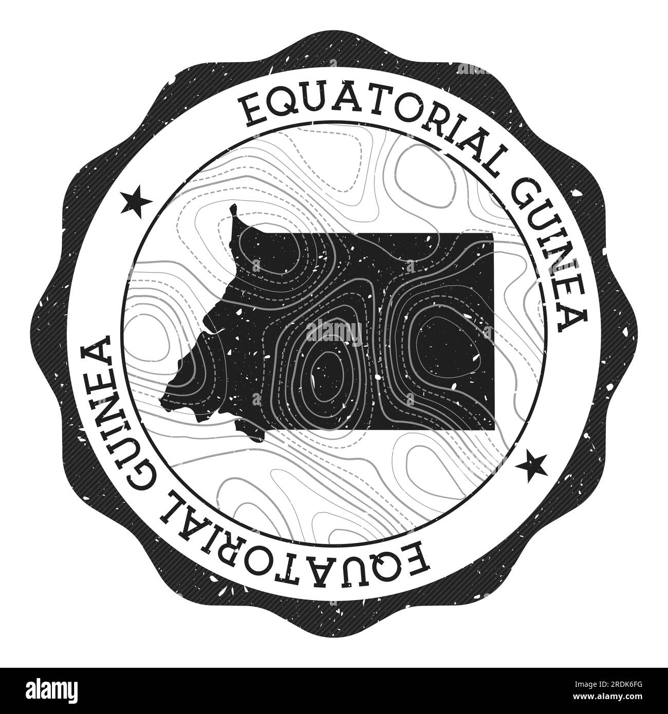 Equatorial Guinea outdoor stamp. Round sticker with map of country with ...