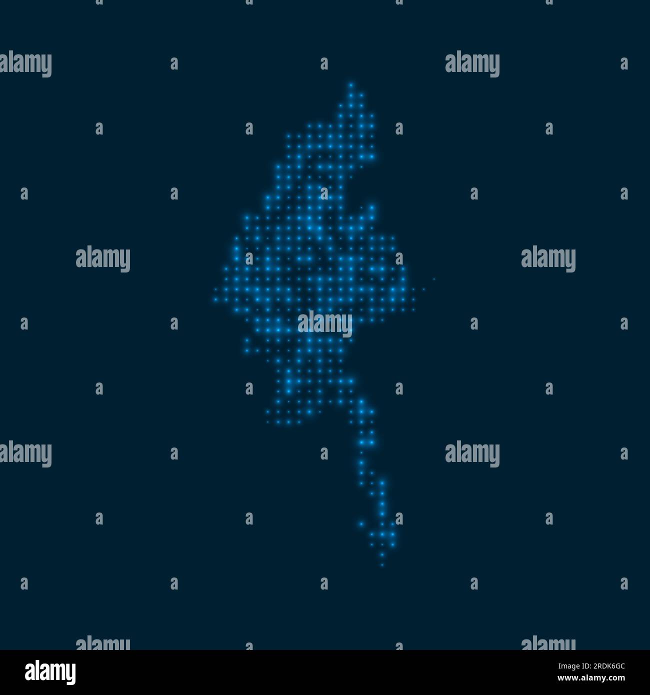 Myanmar dotted glowing map. Shape of the country with blue bright bulbs ...