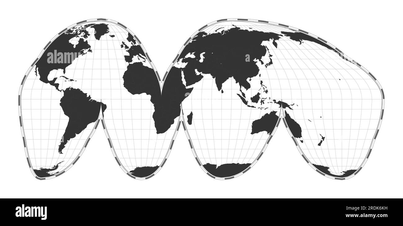 Vector world map. Goode's interrupted homolosine projection. Plain ...