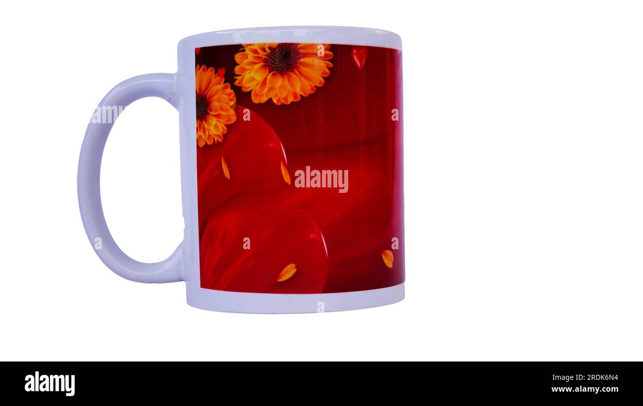 Colorful traditional ceramic mug machine painted on white background ...