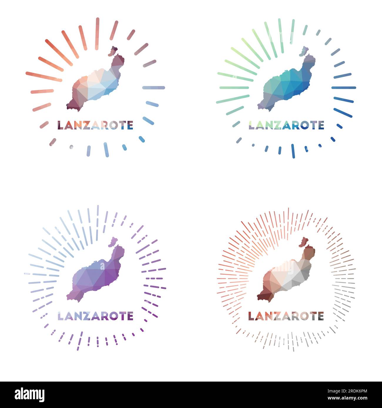 Lanzarote low poly sunburst set. Logo of island in geometric polygonal ...
