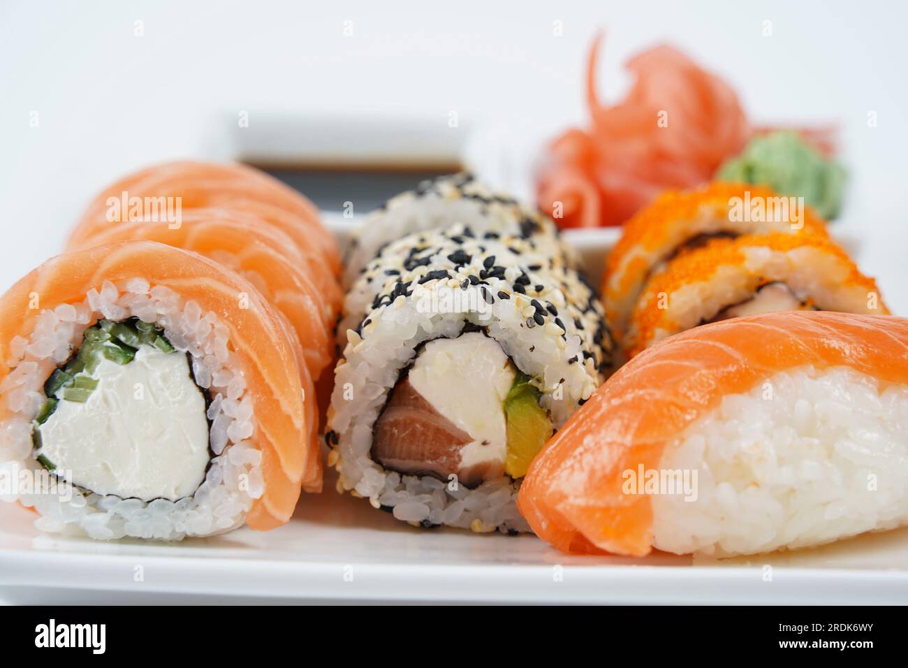 Japanese traditional Cuisine - Set of Nigiri sushi and sushi rolls ...