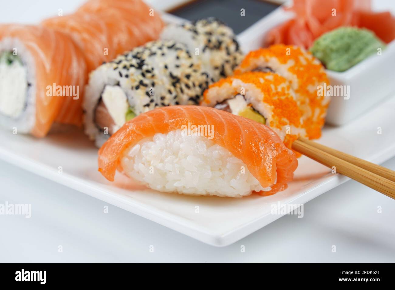 Japanese traditional Cuisine - Set of Nigiri sushi and sushi rolls ...