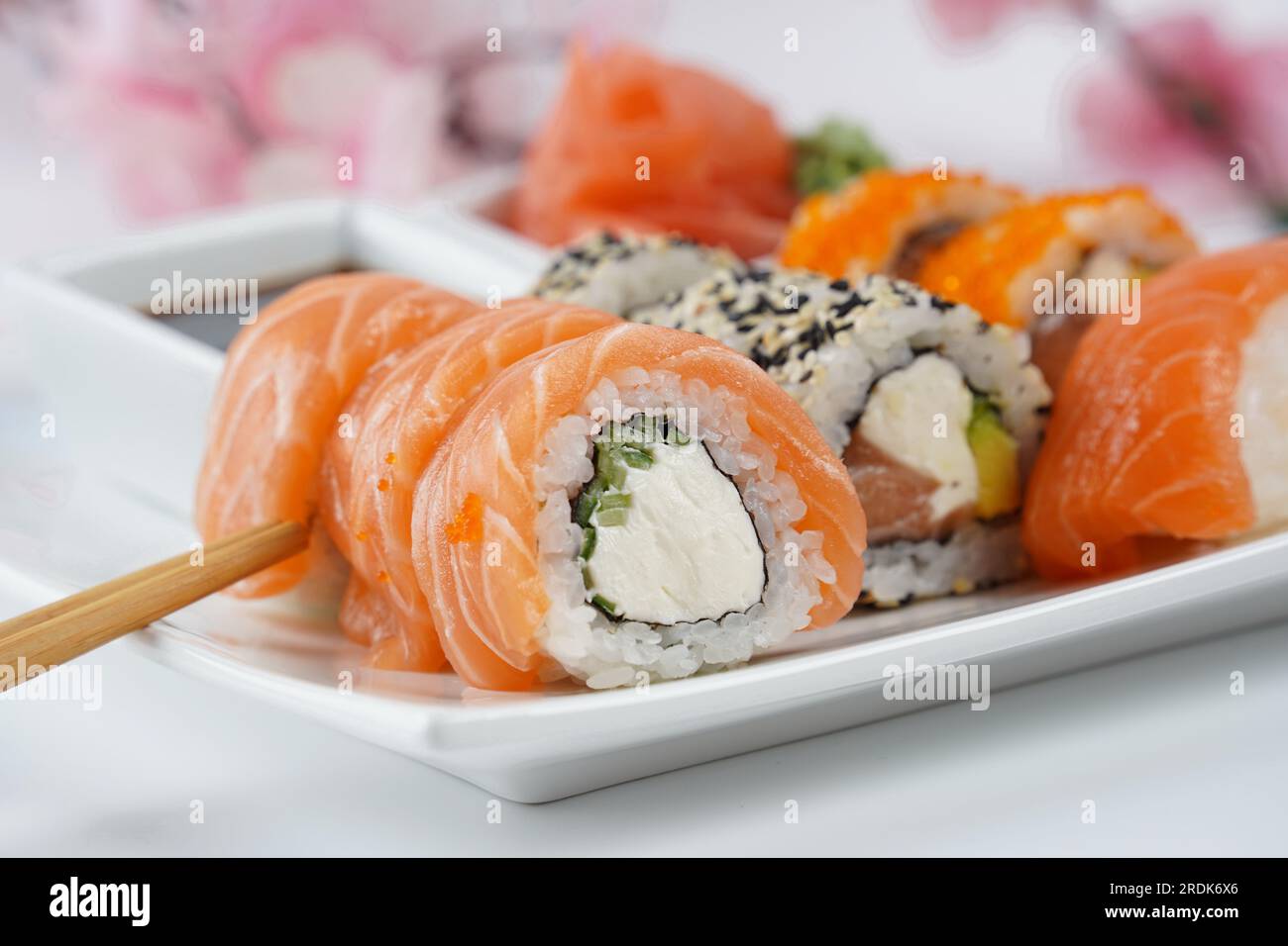 Japanese traditional Cuisine - Set of Nigiri sushi and sushi rolls ...