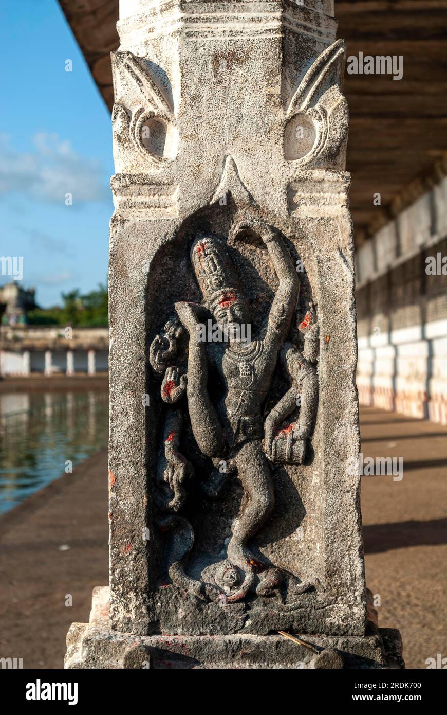 The Shivaganga tank surrounded by colonnades in the third prakara ...