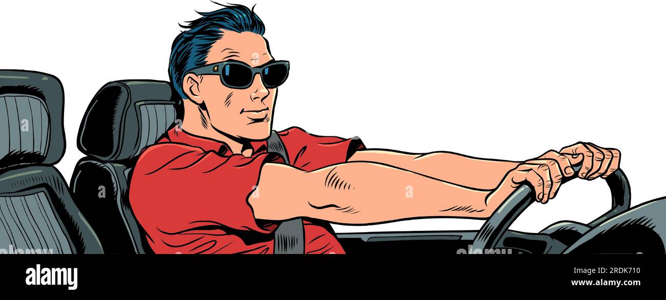 Atmosphere of a successful man. An experienced driver travels by car ...