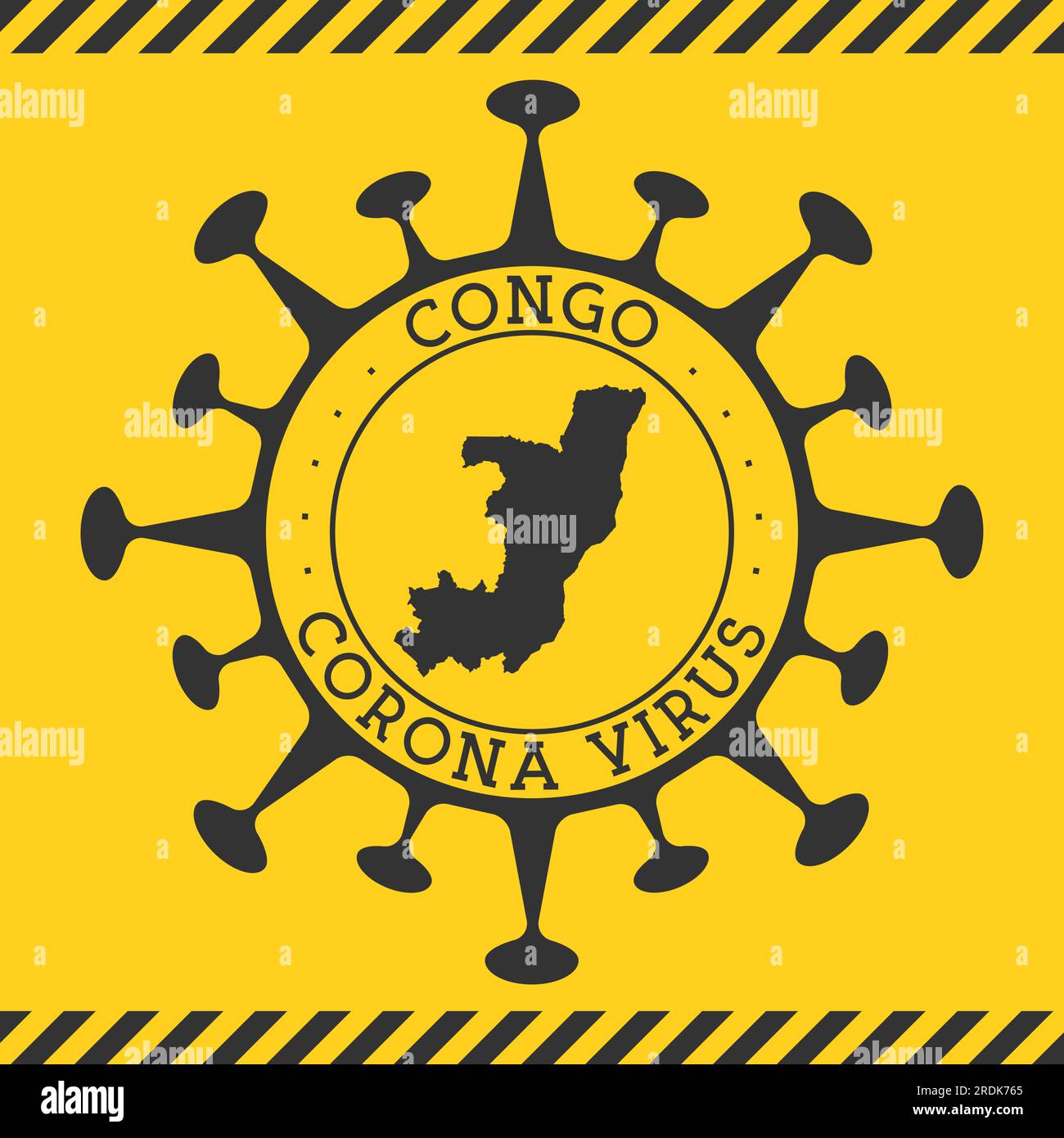Corona virus in Congo sign. Round badge with shape of virus and Congo ...