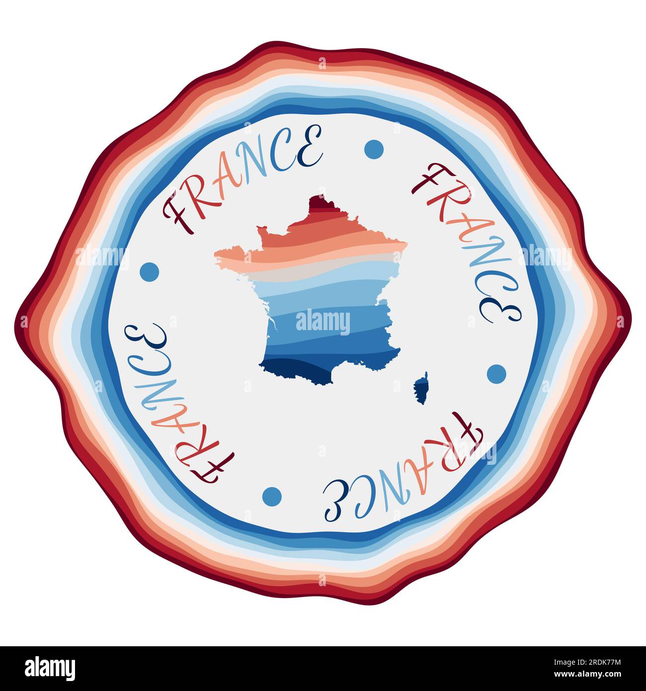 France badge. Map of the country with beautiful geometric waves and ...