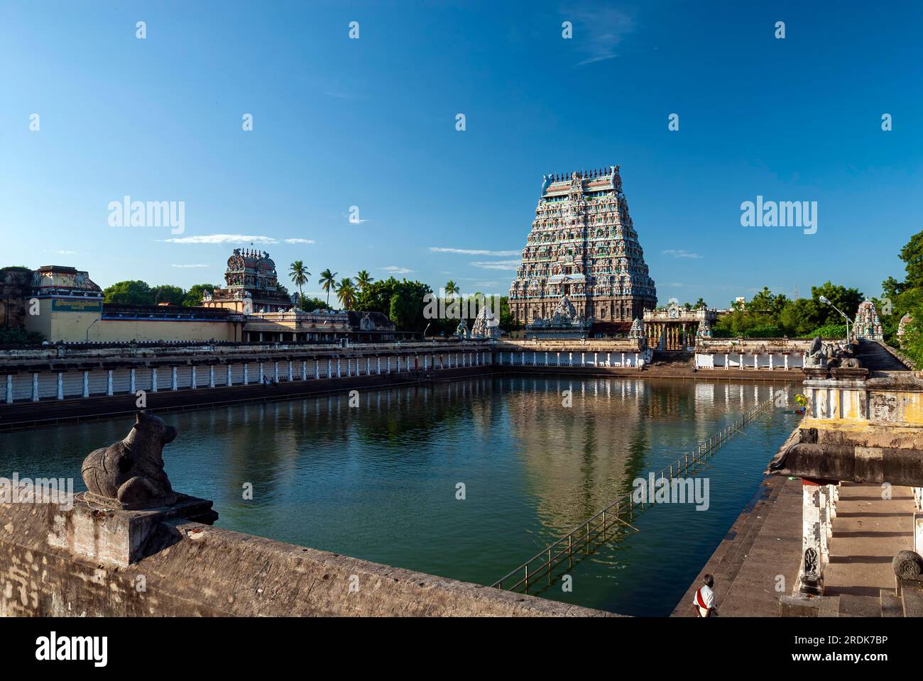 The Sivaganga tank with north gopuram tower in Thillai Nataraja temple ...