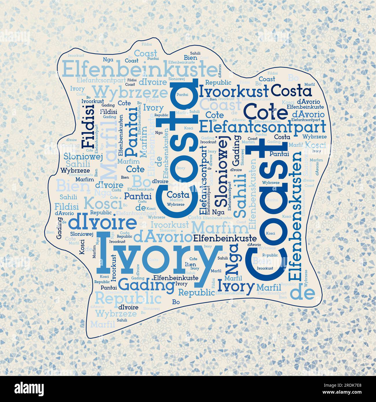Ivory Coast shape with country names word cloud in multiple languages ...