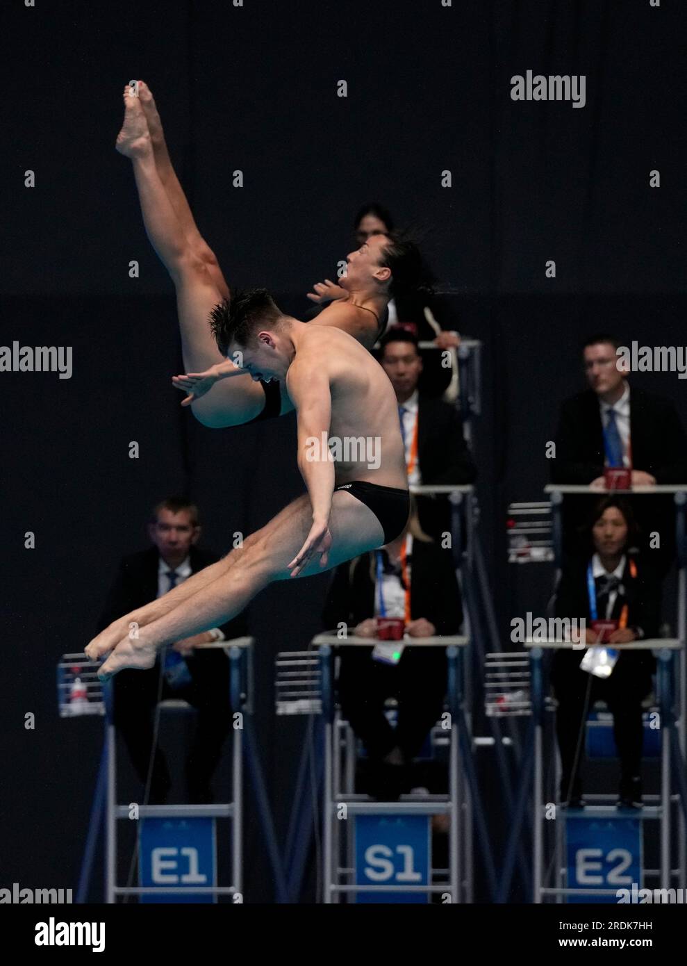 Clare Cryan and Jake Passmore of Ireland compete in the mixed diving 3m ...