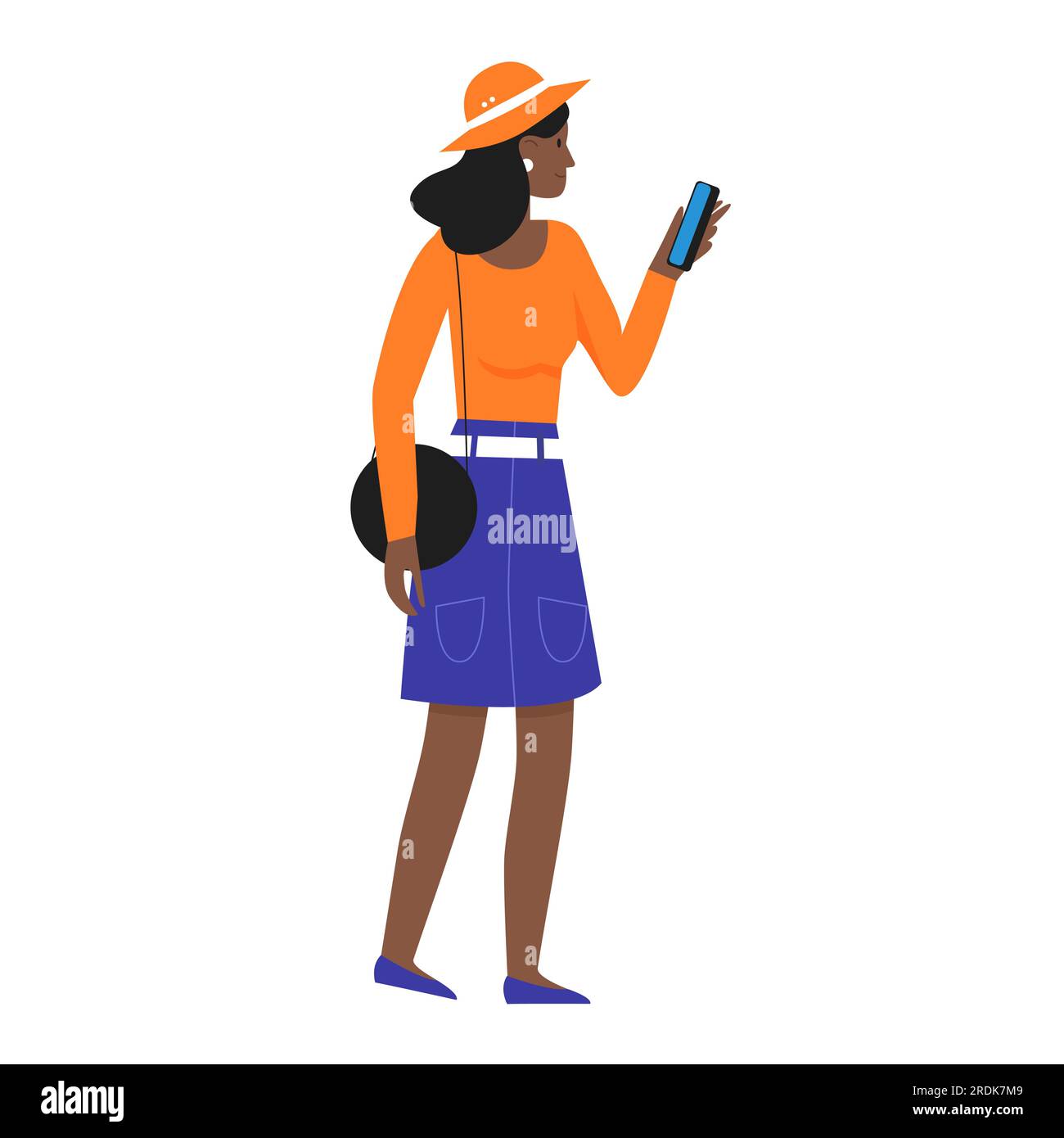 Stylish lady using smartphone. Girl calling, social media user vector ...
