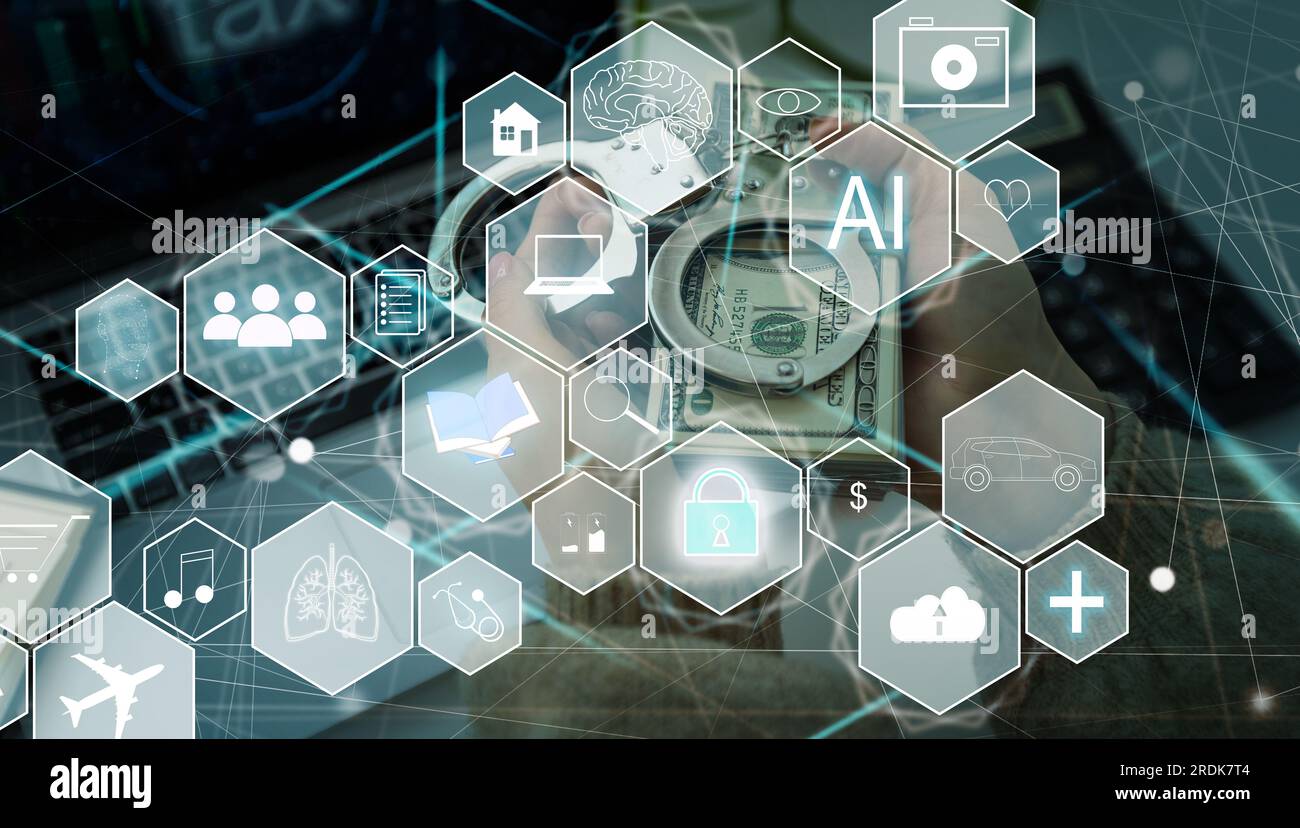 Artificial Intelligence AI, Internet of Things IoT. Business man using ...