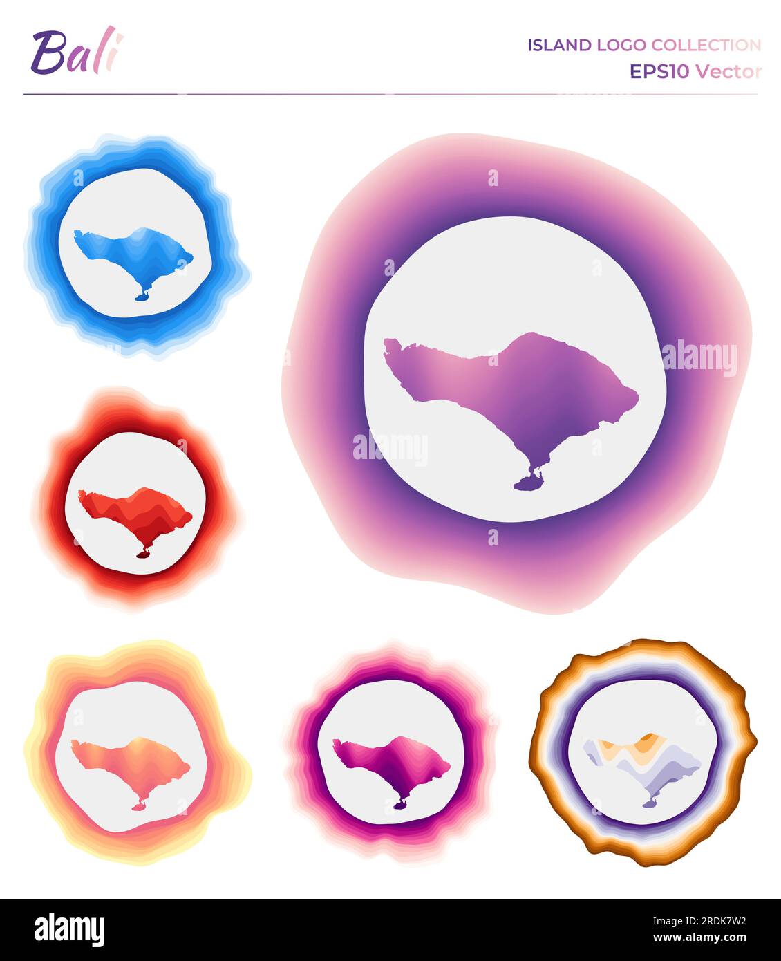 Bali logo collection. Colorful badge of the island. Layers around Bali ...