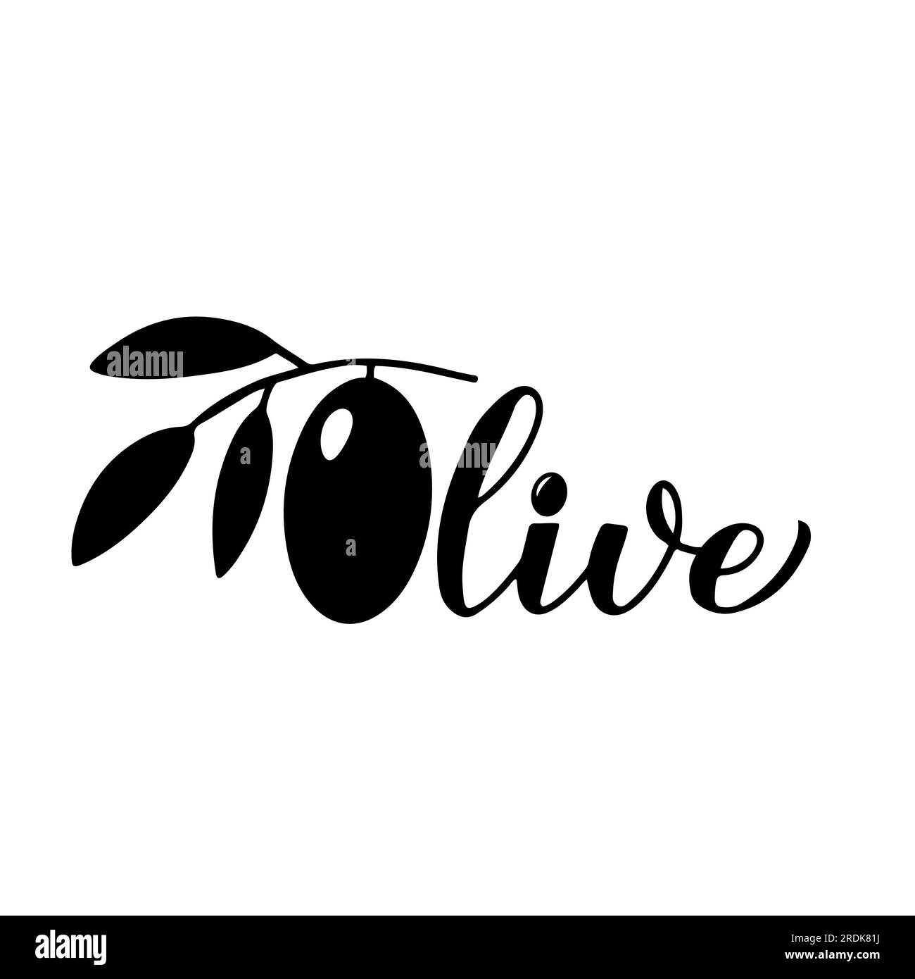 Olive calligraphy hand lettering with branch. Vector template for ...
