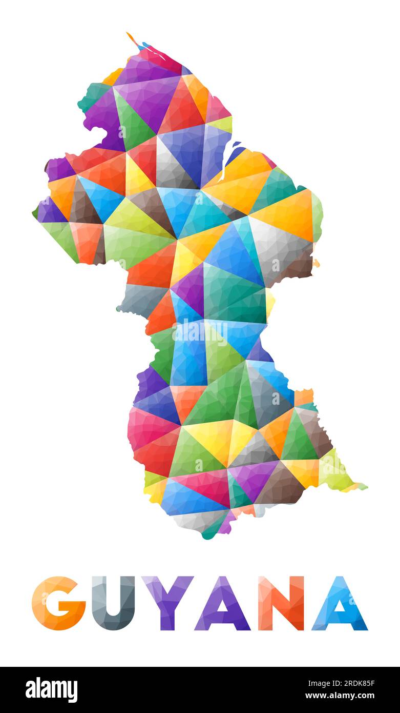 Guyana - colorful low poly country shape. Multicolor geometric ...
