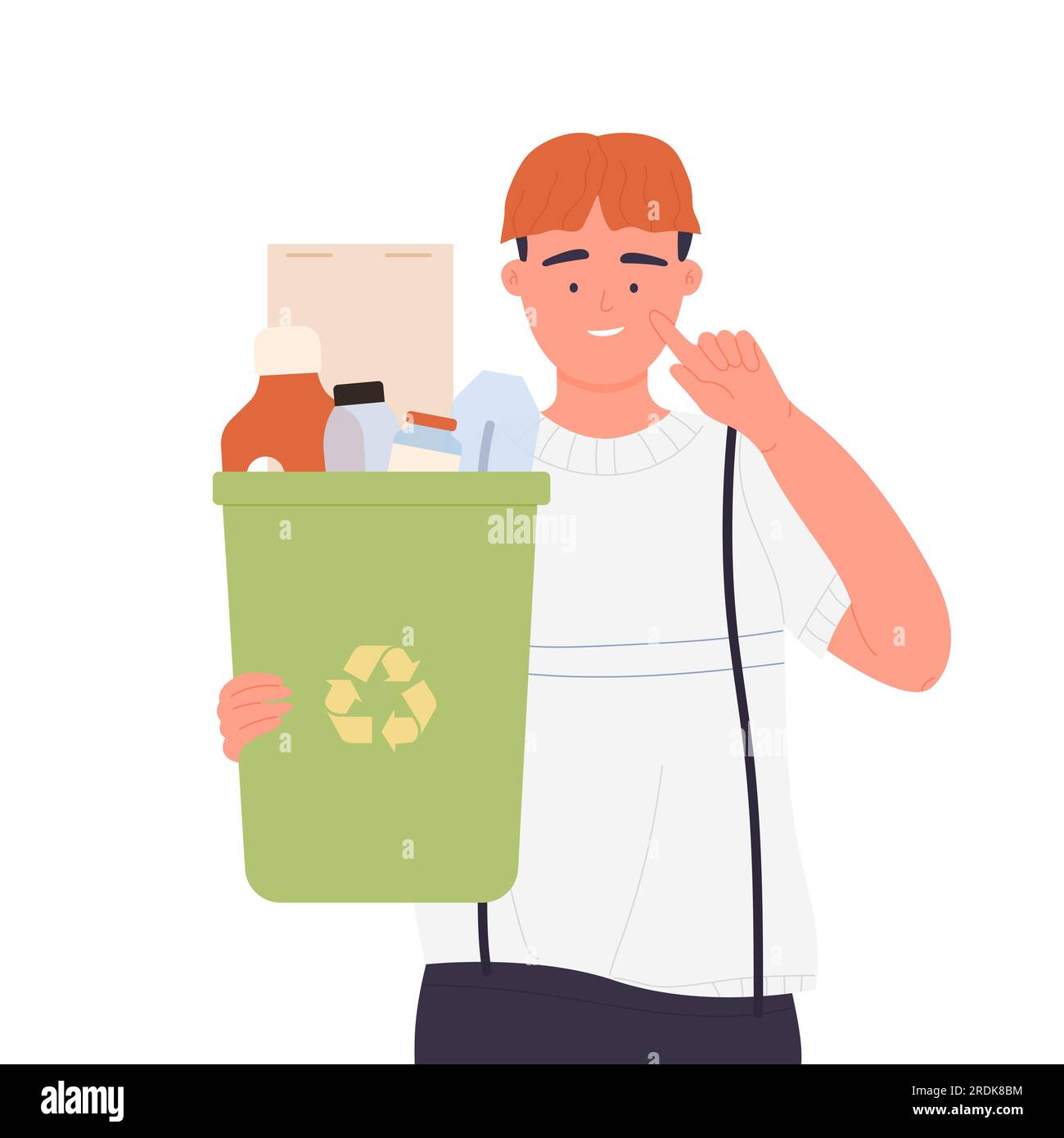 Man with recycling waste bin. Waste management campaign, ecology ...